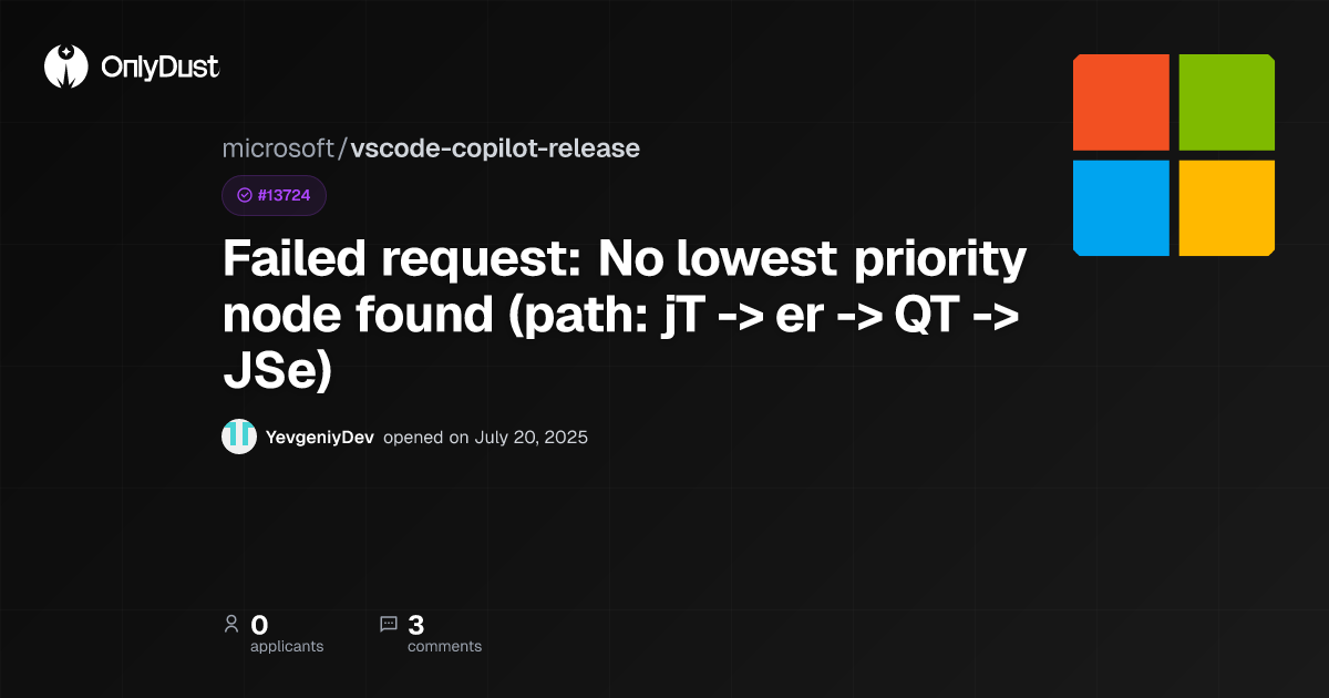Failed request: No lowest priority node found (path: jT -> er -> QT -> JSe) (#13724) – microsoft ...